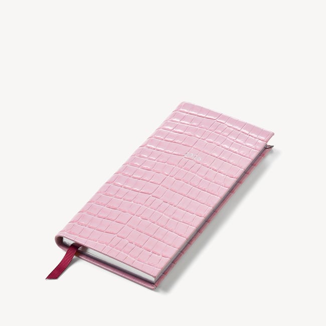 2026 Slim Pocket Leather Diary in Powder Lilac Croc | Aspinal