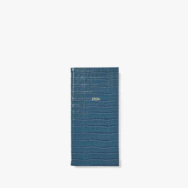 2026 Slim Pocket Leather Diary in Peacock Blue Croc | Aspinal