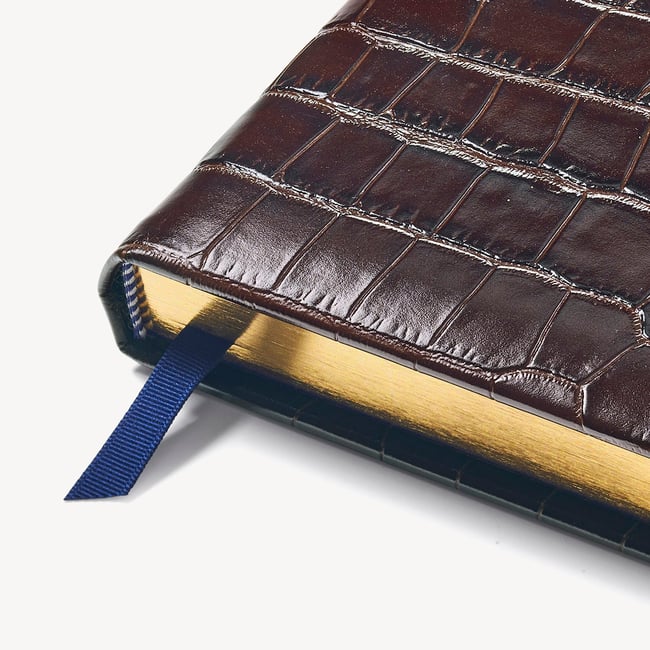 2026 A4 Day to Page Leather Diary in Amazon Brown Croc | Aspinal