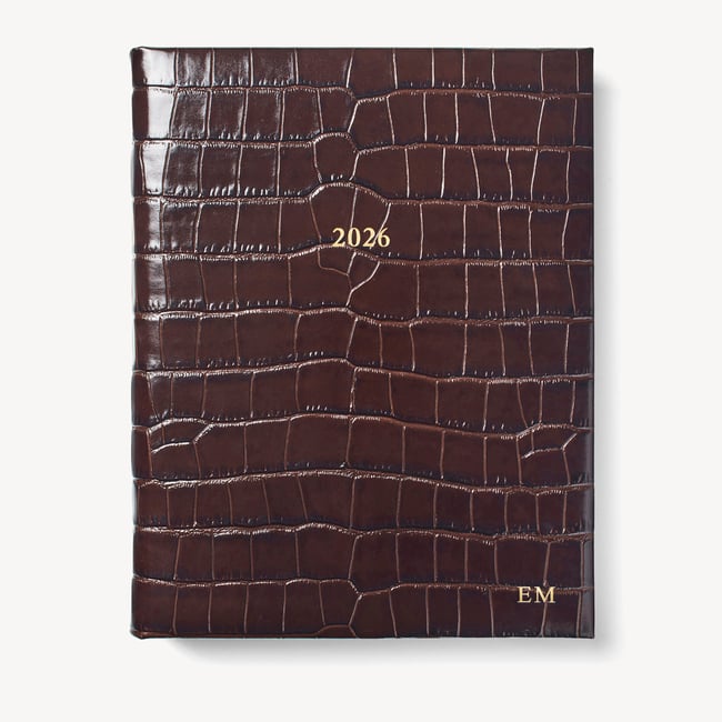 2026 A4 Day to Page Leather Diary in Amazon Brown Croc | Aspinal