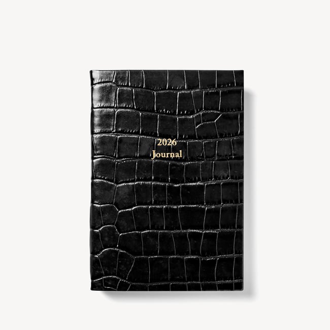 2026 A5 Journal Diary in Deep Shine Black Croc | Aspinal