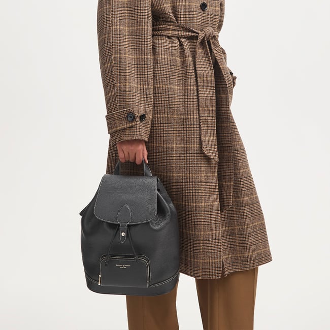 Hudson Small Backpack in Black Milled Pebble | Aspinal of London