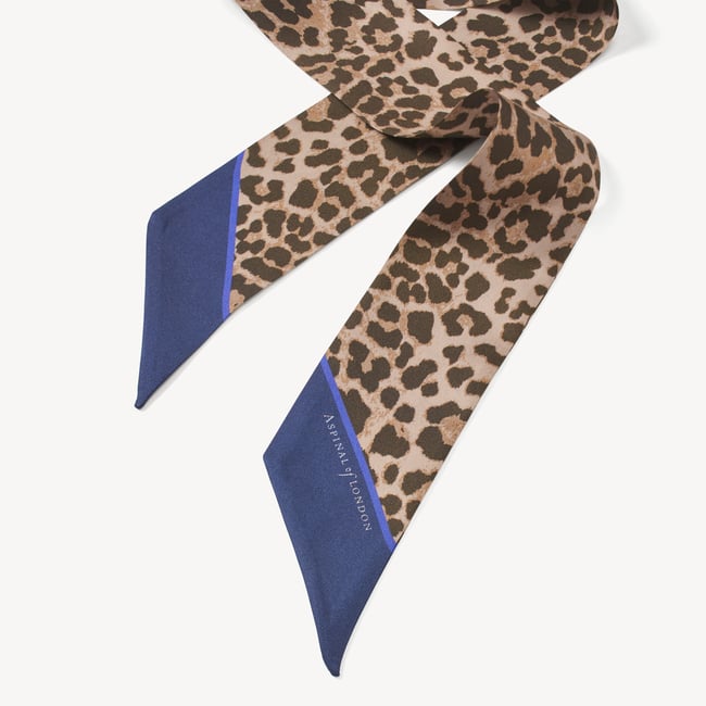 Skinny Silk Scarf in Leopard Print Pure Silk | Aspinal of London