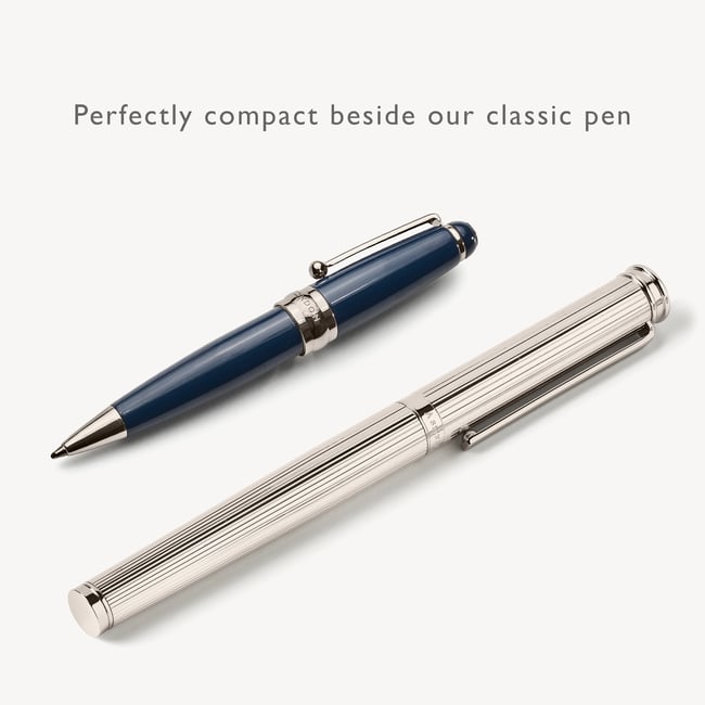 Baby Ballpoint Enamel Pen in Navy & Silver Plated | Aspinal