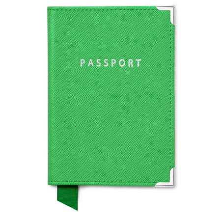 Passport Cover in Bright Green Saffiano | Aspinal of London