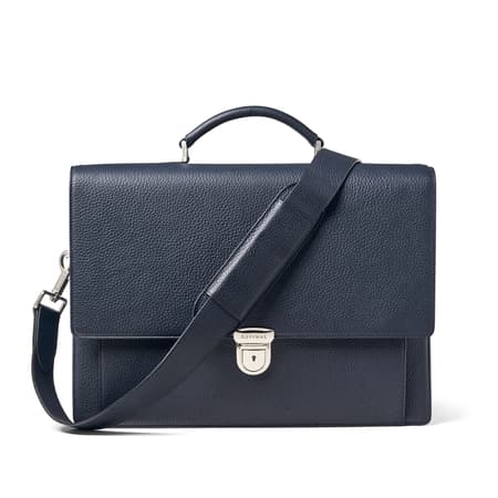 City Navy Blue Leather Briefcase | Aspinal of London
