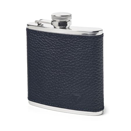Classic 5oz Leather Hip Flask in Navy Pebble | Aspinal of London