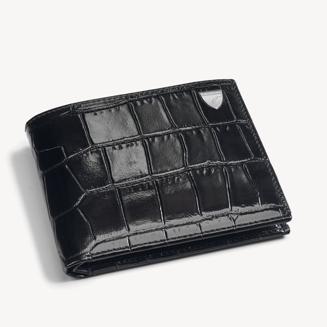 Billfold Coin Wallet in Black Croc | Aspinal of London
