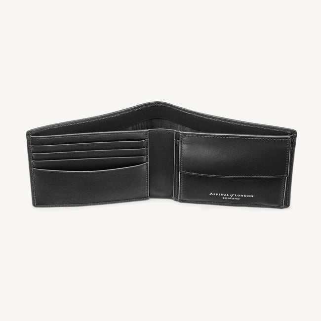 Black Saffiano & Smooth Black Billfold Coin Wallet | Aspinal