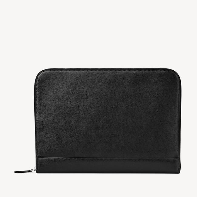 Black Saffiano City Laptop Leather Folio Case | Aspinal of London