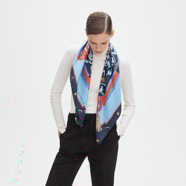 Signature Shield Silk Scarf in Navy & Sienna | Aspinal of London