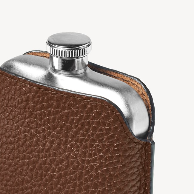 5oz Hip Flask with Brown Leather Pouch | Aspinal of London