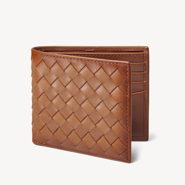 8 Card Billfold Wallet in Tan Woven Leather | Aspinal