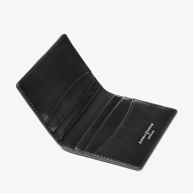 Double Fold Credit Card Holder in Black Woven Leather | Aspinal