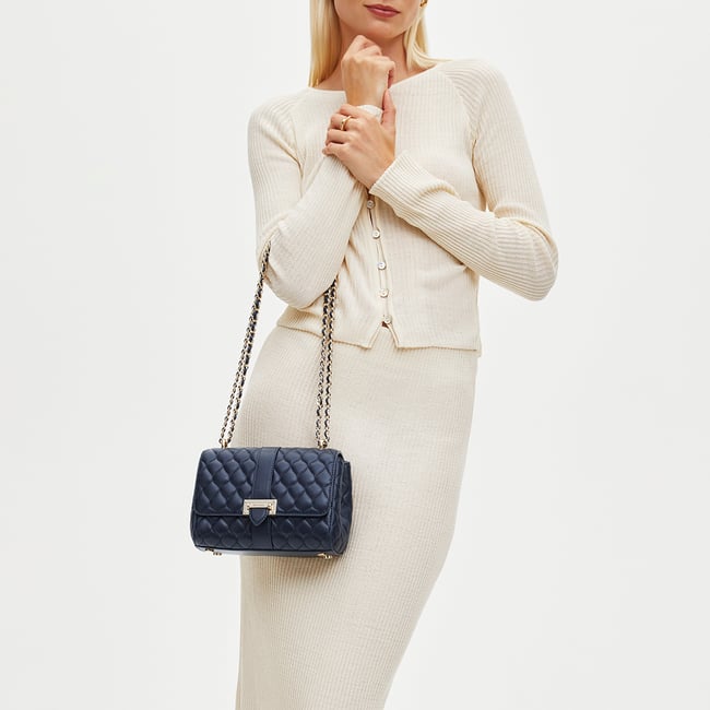 Lottie Shoulder Bag in Navy Nappa | Aspinal of London