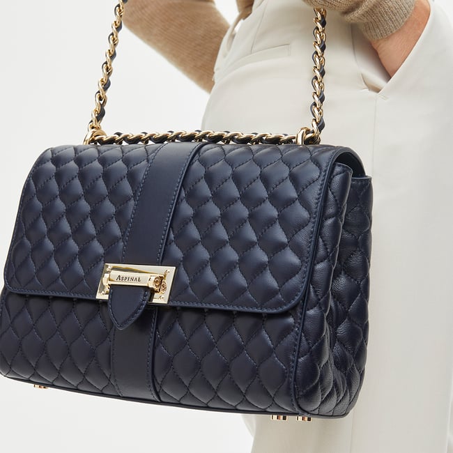 Large Lottie Shoulder Bag in Navy Nappa | Aspinal of London