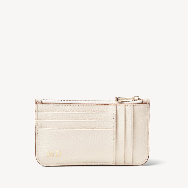 Ella Card & Coin Holder in Ivory Pebble | Aspinal of London