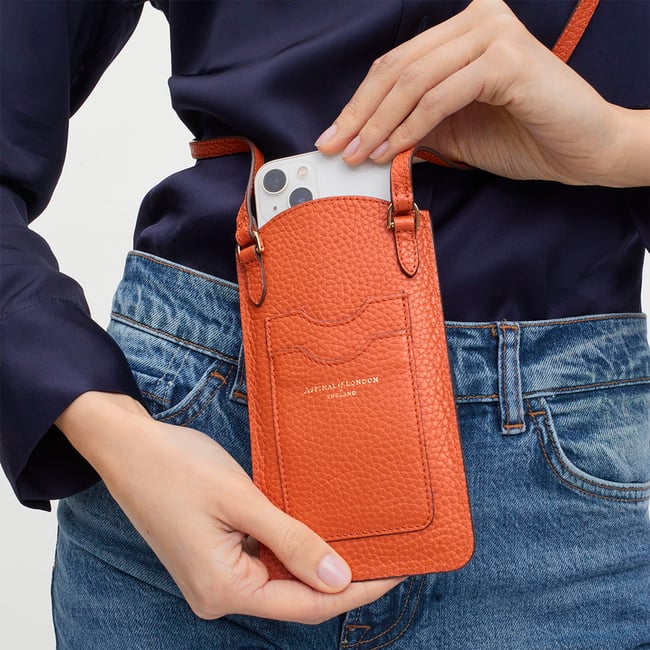 London Phone Case in Burnt Orange Pebble | Aspinal of London