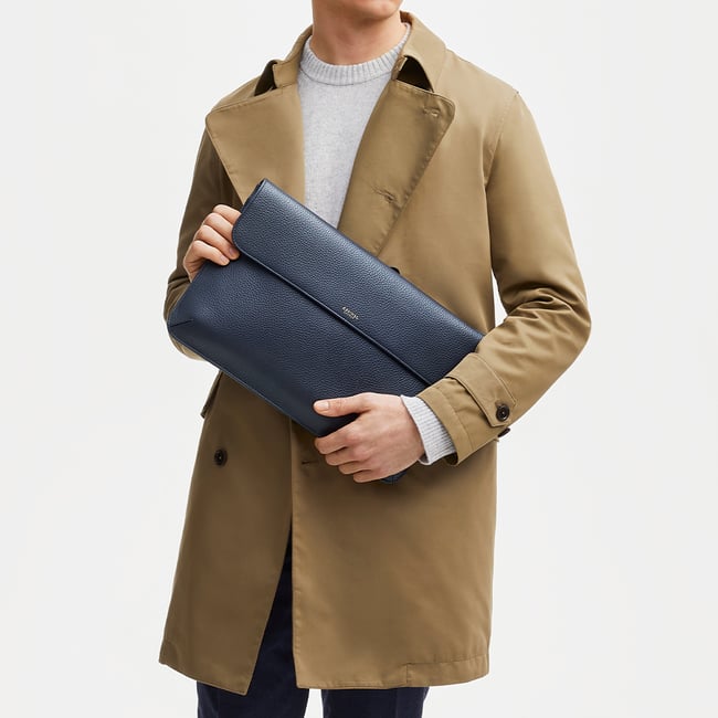 Leather Laptop Case in Navy Pebble | Aspinal of London
