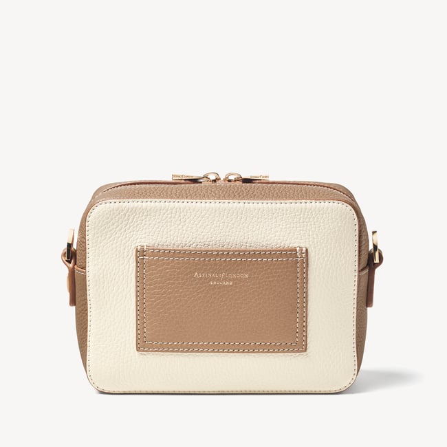 Soft Taupe & Ivory Camera 'A' Crossbody Bag | Aspinal of London