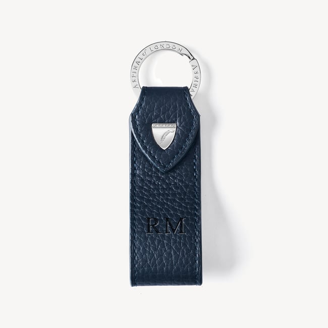 Navy Pebble Small Leather Loop Keyring | Aspinal of London