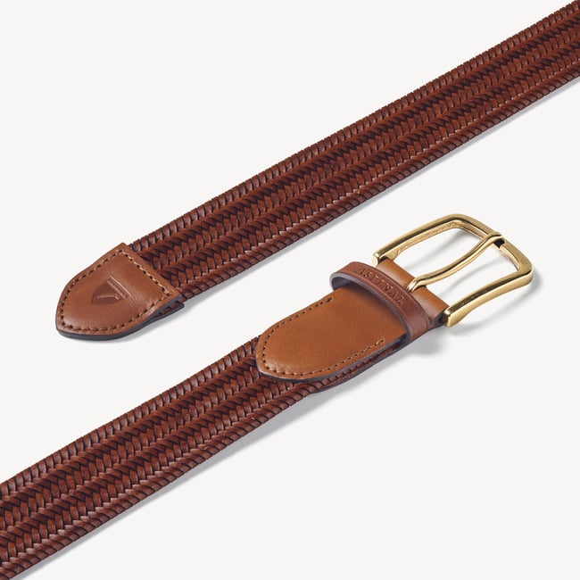Men's Tan Woven Leather Belt | Aspinal of London