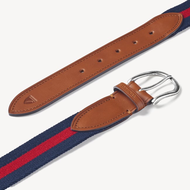 Webbing Belt in Navy & Red Stripes | Aspinal of London