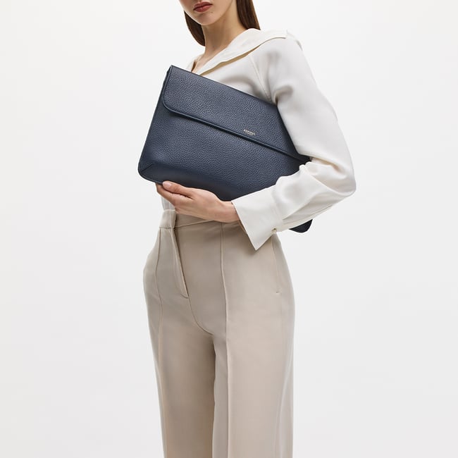 Leather Laptop Case in Navy Pebble | Aspinal of London