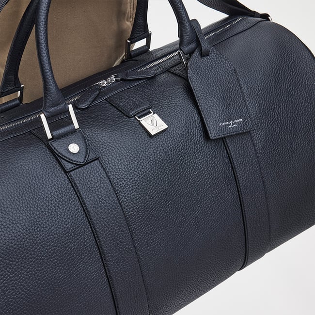 Boston Navy Blue Leather Travel Bag | Aspinal of London