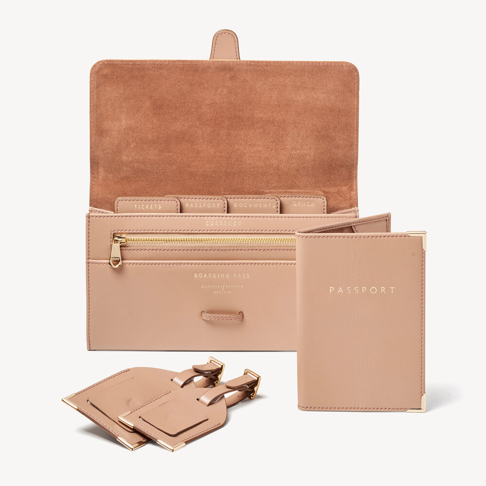 Personalised Leather Travel Collection Gift Set | Aspinal