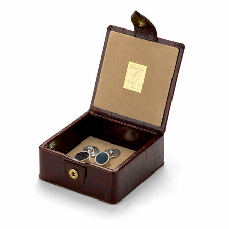 Small Stud Box in Amazon Brown Croc | Aspinal of London
