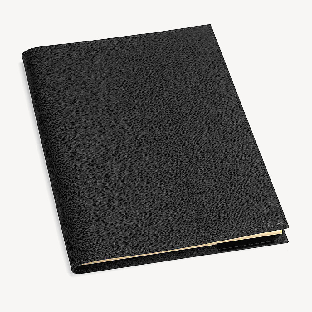 Saffiano A4 Refillable Leather Journal in Black | Aspinal