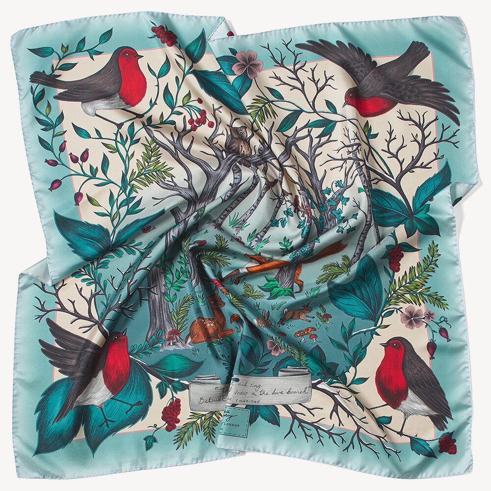 The Robin Silk Scarf in Teal | Aspinal of London