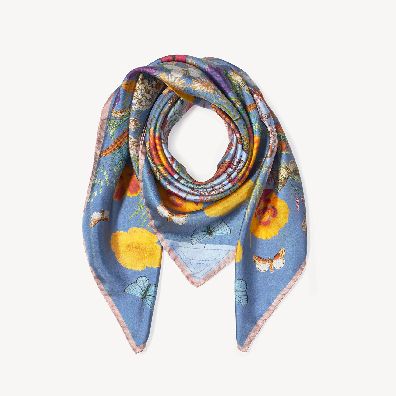 Botanical ‘A' Silk Scarf in Bluebird | Aspinal of London