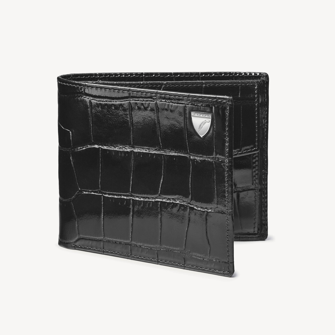 Billfold Coin Wallet in Black Croc | Aspinal of London