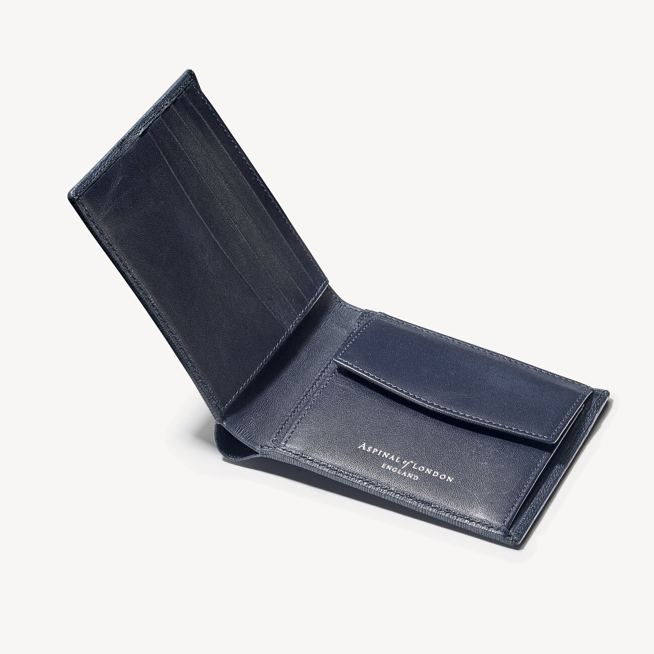 Saffiano & Smooth Navy Billfold Coin Wallet | Aspinal