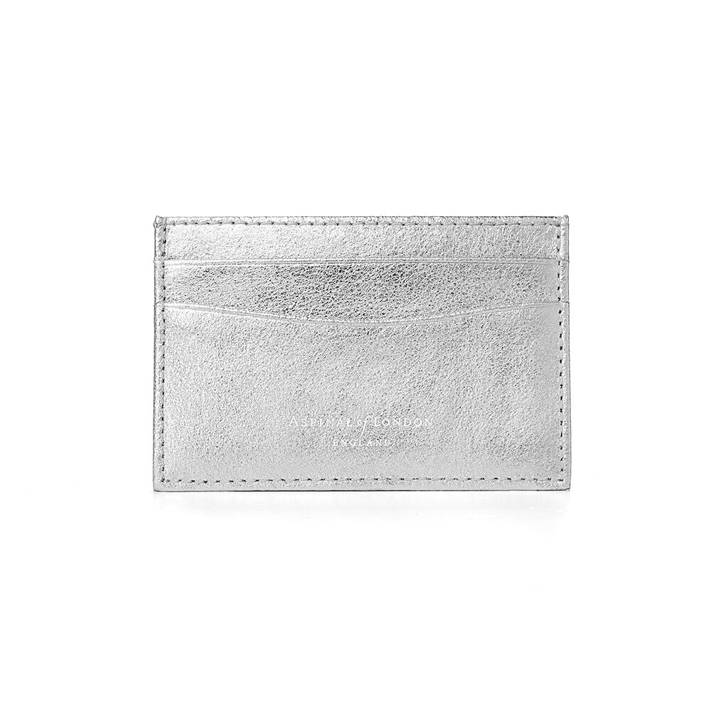 Slim Credit Card Case in Metallic Silver | Aspinal of London