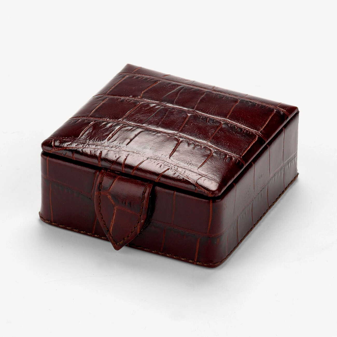 Small Stud Box in Amazon Brown Croc | Aspinal of London