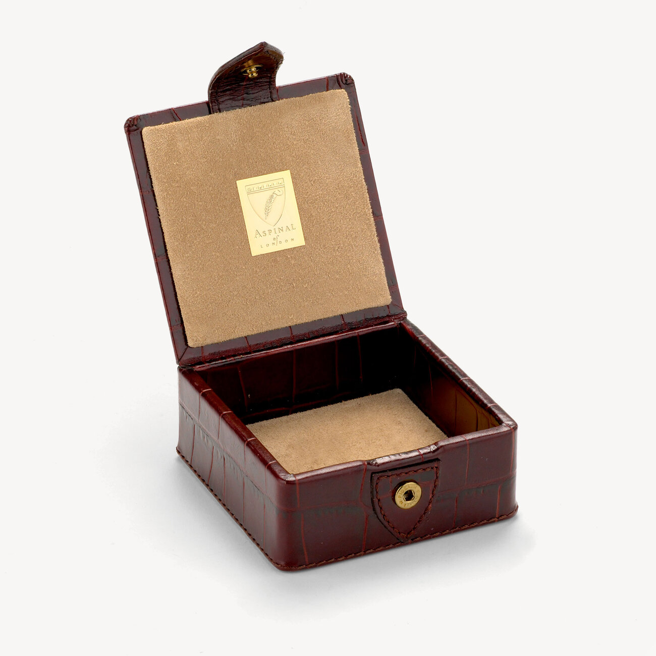 Small Stud Box in Amazon Brown Croc | Aspinal of London