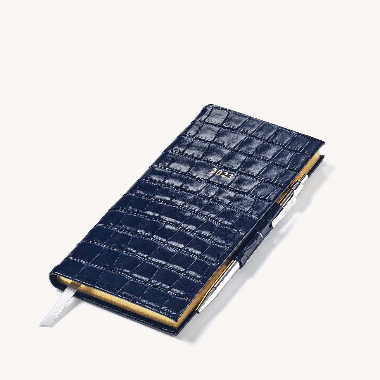2023 Slim Pocket Diary With Pen In Navy Croc Aspinal