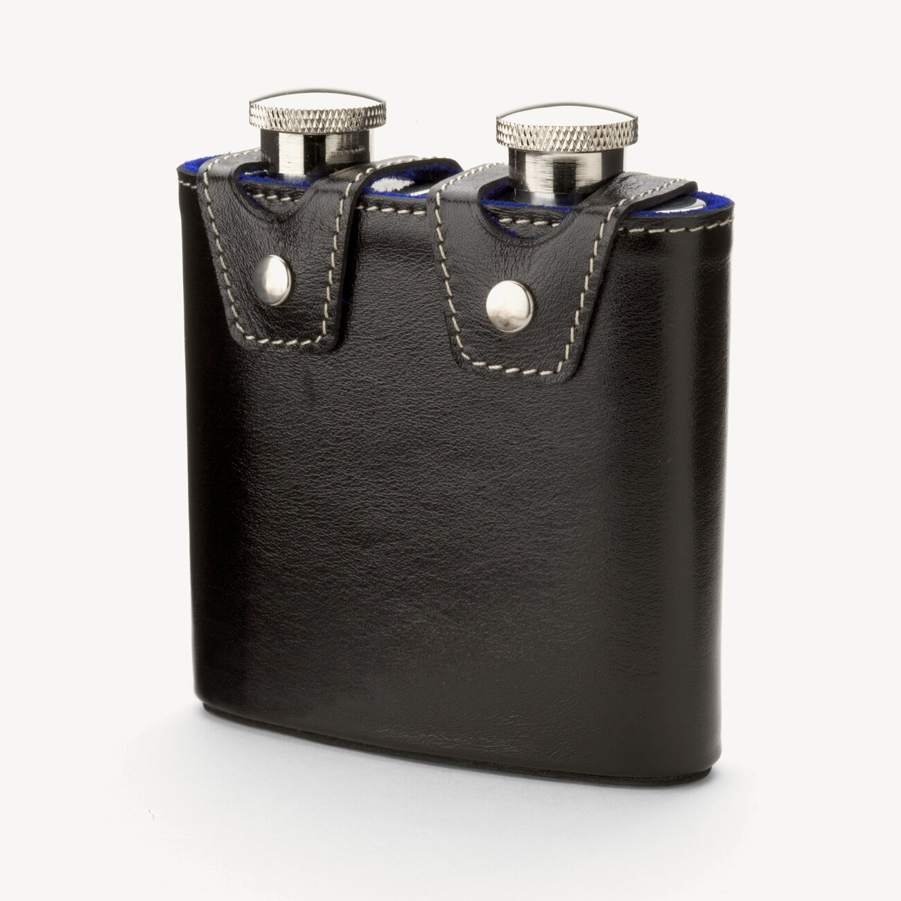 6oz Double Hip Flask in Smooth Black | Aspinal of London