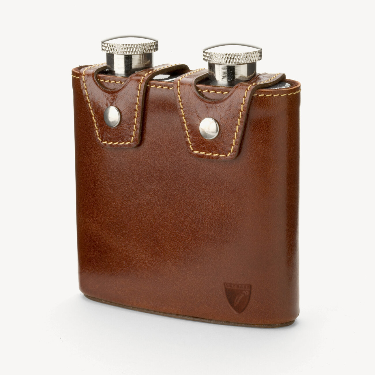 Double 6oz Leather Hip Flask in Cognac | Aspinal of London