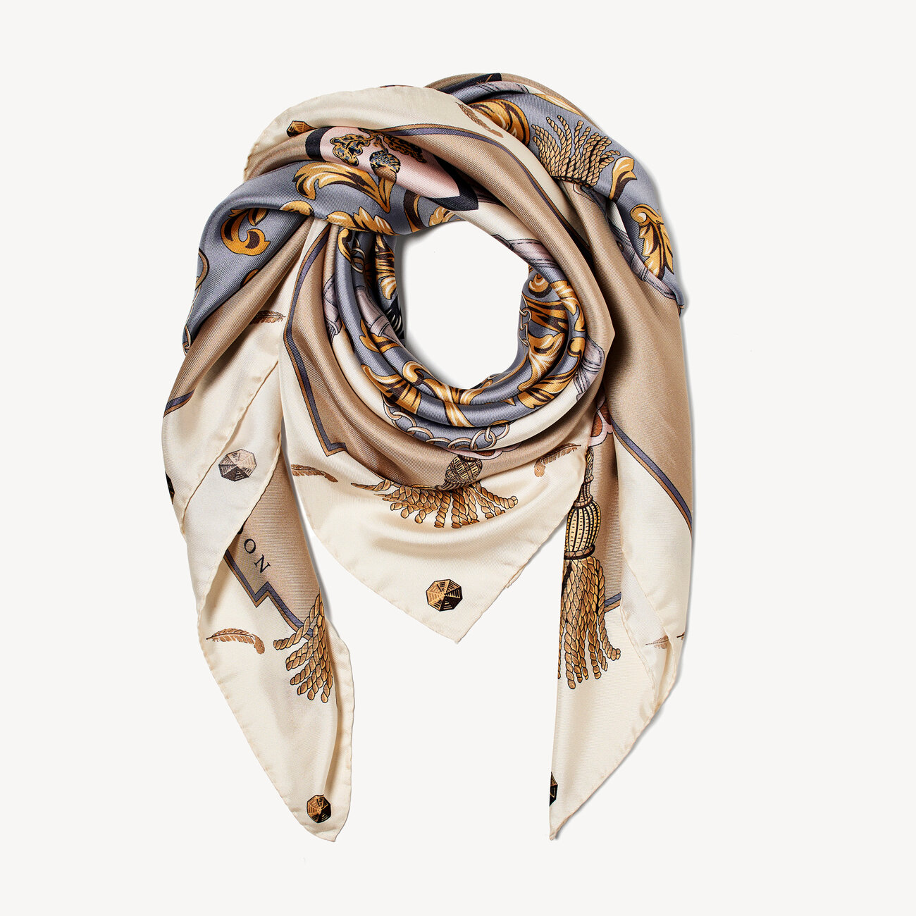 Signature Shield Silk Scarf in Neutral Pure Silk | Aspinal