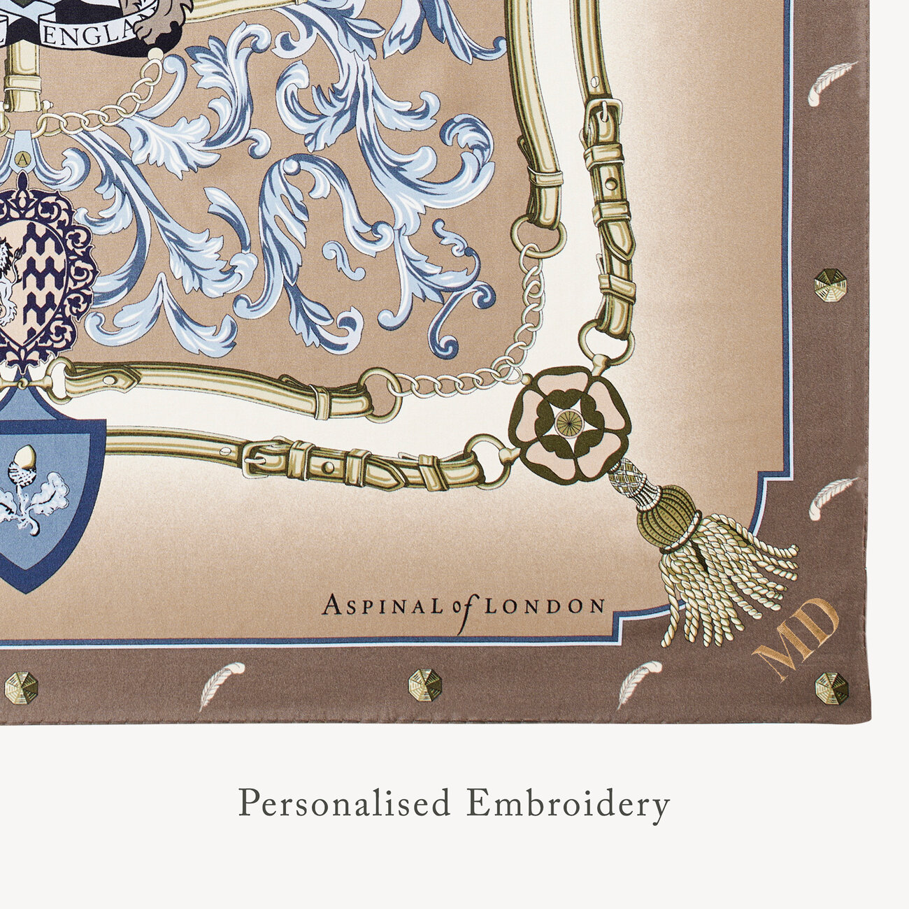 Aspinal Signature Shield Silk Scarf in Latte | Aspinal of London