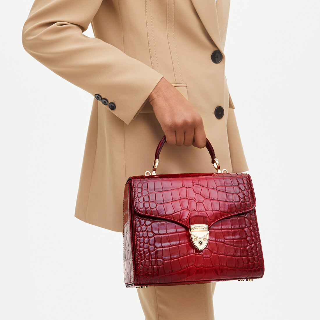 Mayfair Bag in Cherry Ombre Croc | Aspinal of London