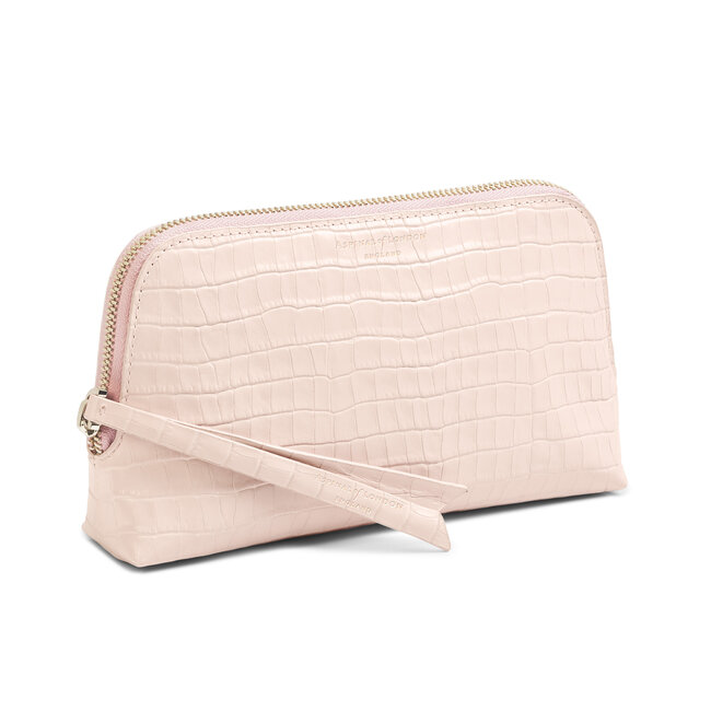 Small Cosmetic Case in Shell Pink Croc | Aspinal of London