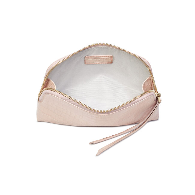 Small Cosmetic Case in Shell Pink Croc | Aspinal of London