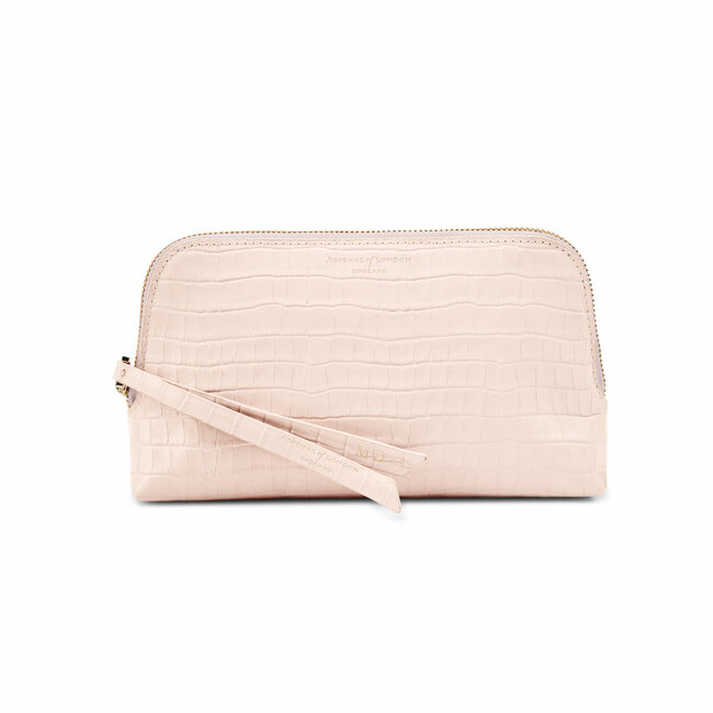Small Cosmetic Case in Shell Pink Croc | Aspinal of London