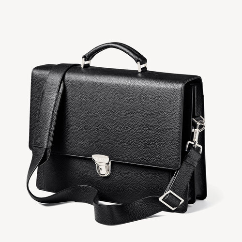 City Laptop Briefcase in Black Pebble | Aspinal of London