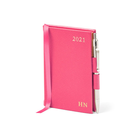 2021 Pink Saffiano Mini Pocket Diary Pen Aspinal